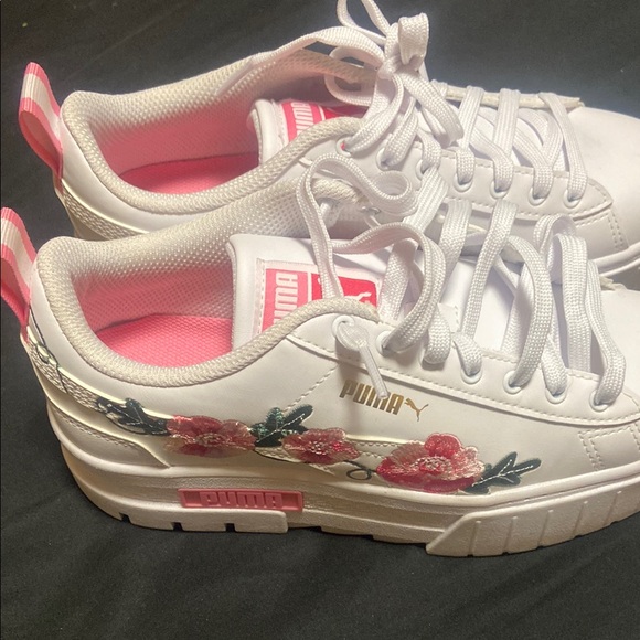 Puma | Shoes | Puma White And Pink Floral Platform Sneakers | Poshmark